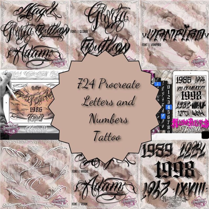 724 Procreate Letters and Numbers Tattoo, Lettering Chicano Pack for ...