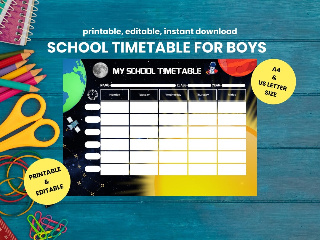 Printable School Timetable, School Timetable, School Schedule, School ...