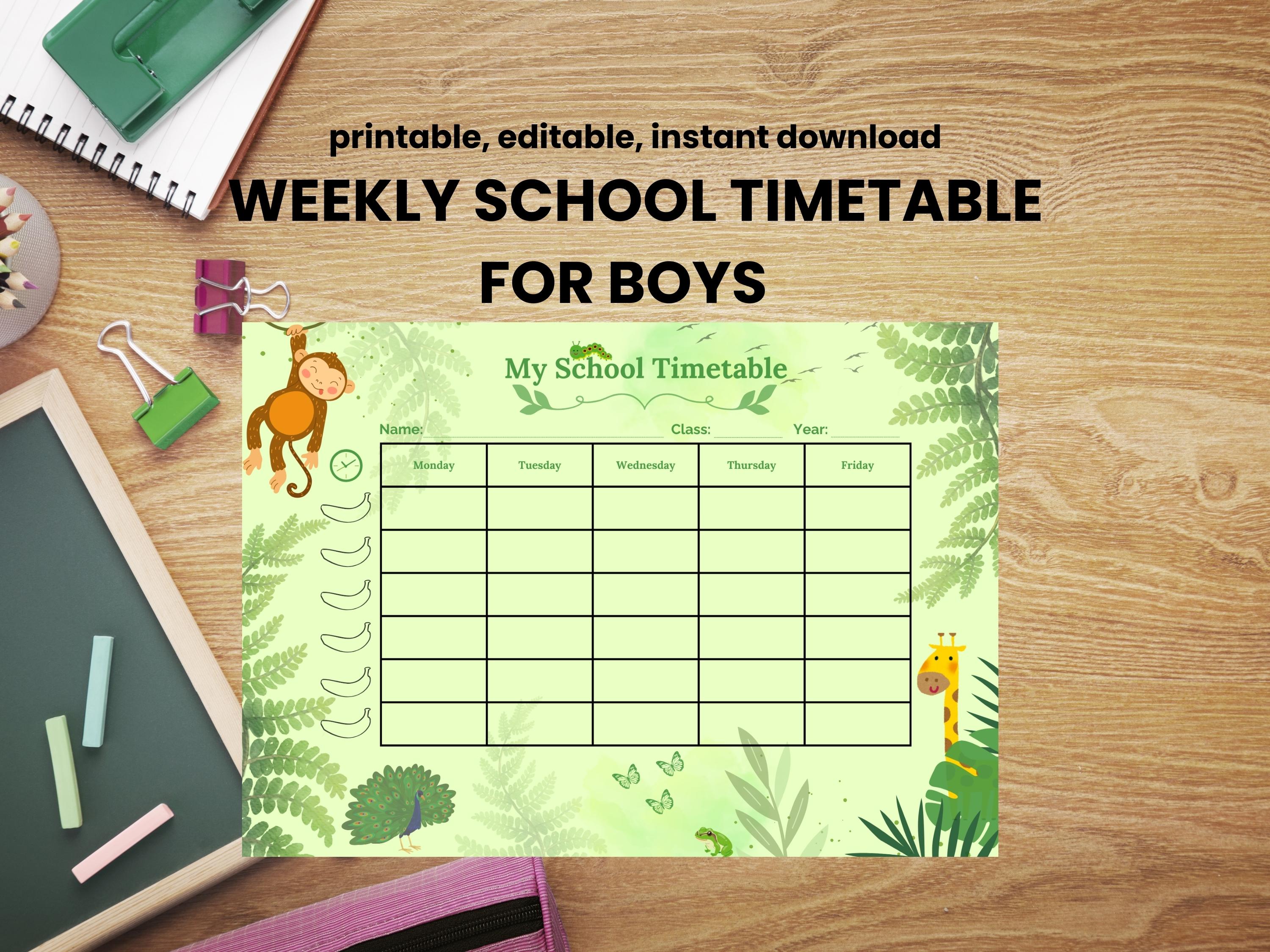 School Timetable, Printable School Timetable, School Schedule, Weekly ...