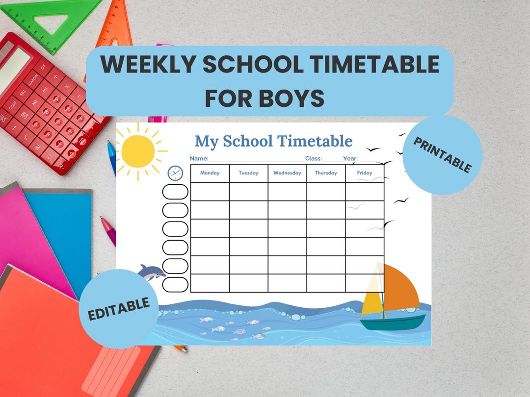 Printable Weekly Class Schedule, School Timetable, Kids Daily Schedule ...