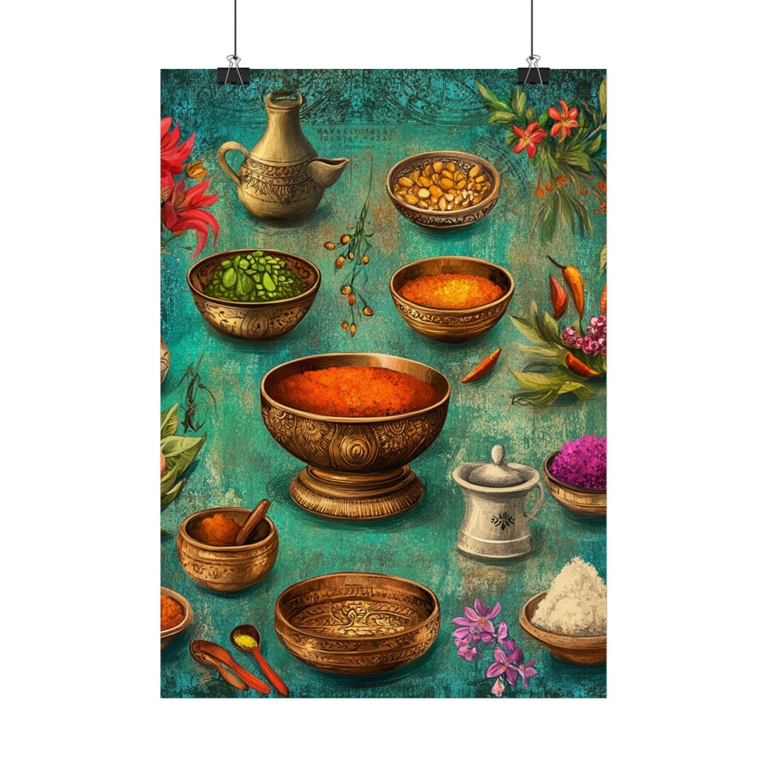 Indian Spices Ayurveda Kitchen Poster, Herbs Wall Art Print, Cooking ...