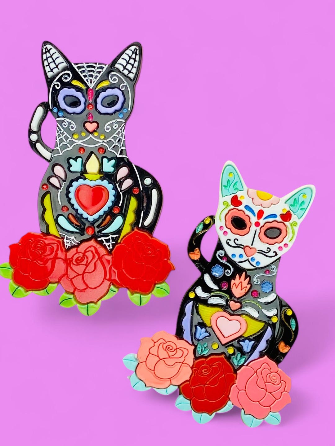 DIA De Los MUERTOS COLLECTION - Calavera Cats With Flowers Acrylic ...