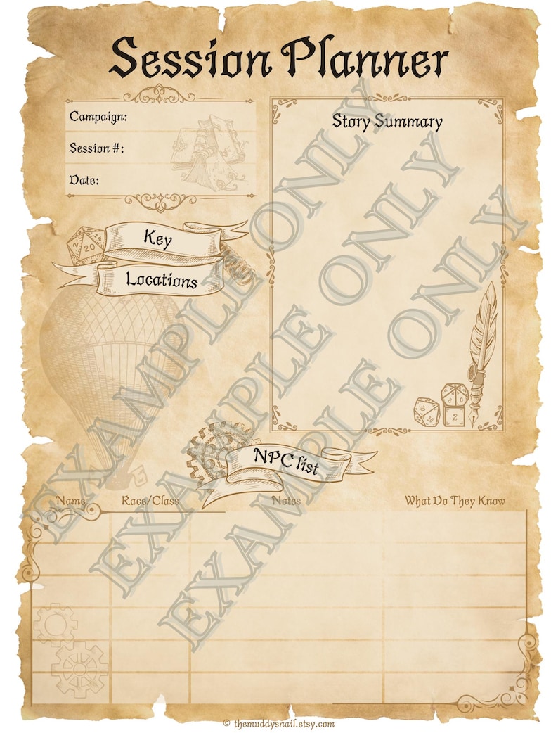 Dnd One Shot or Campaign Session Planner Template - Steampunk Aesthetic ...