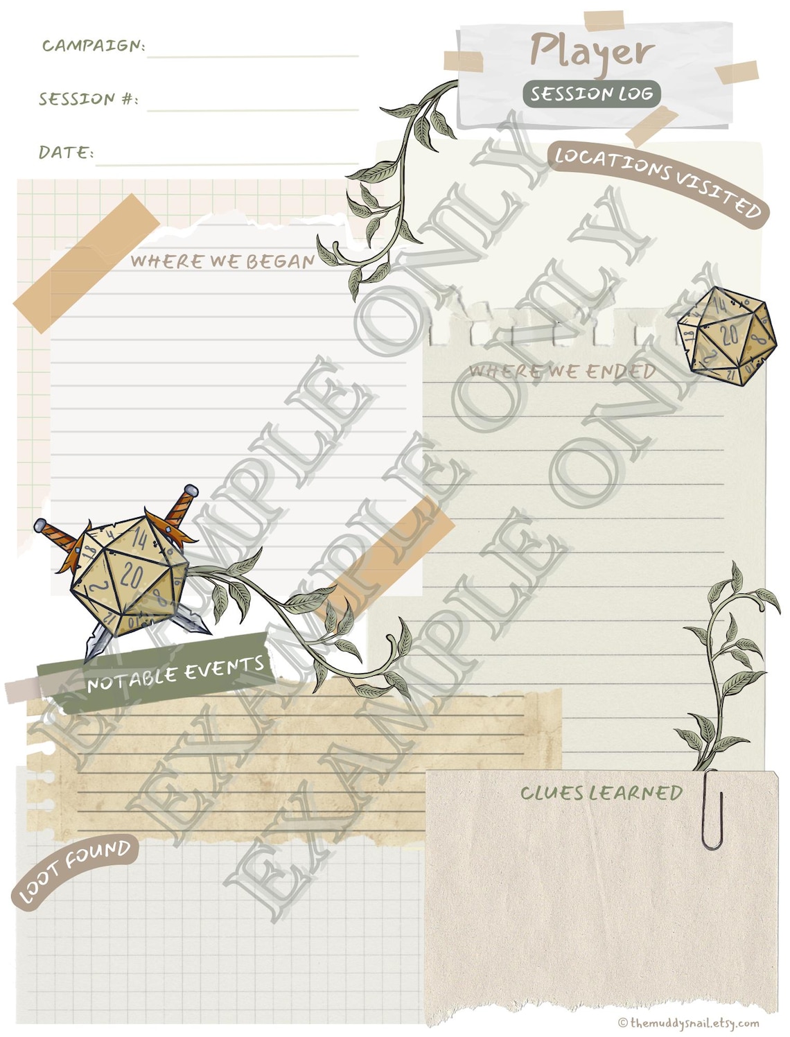 Dnd Player Session Log Template - Cottagecore Scrapbook Aesthetic ...