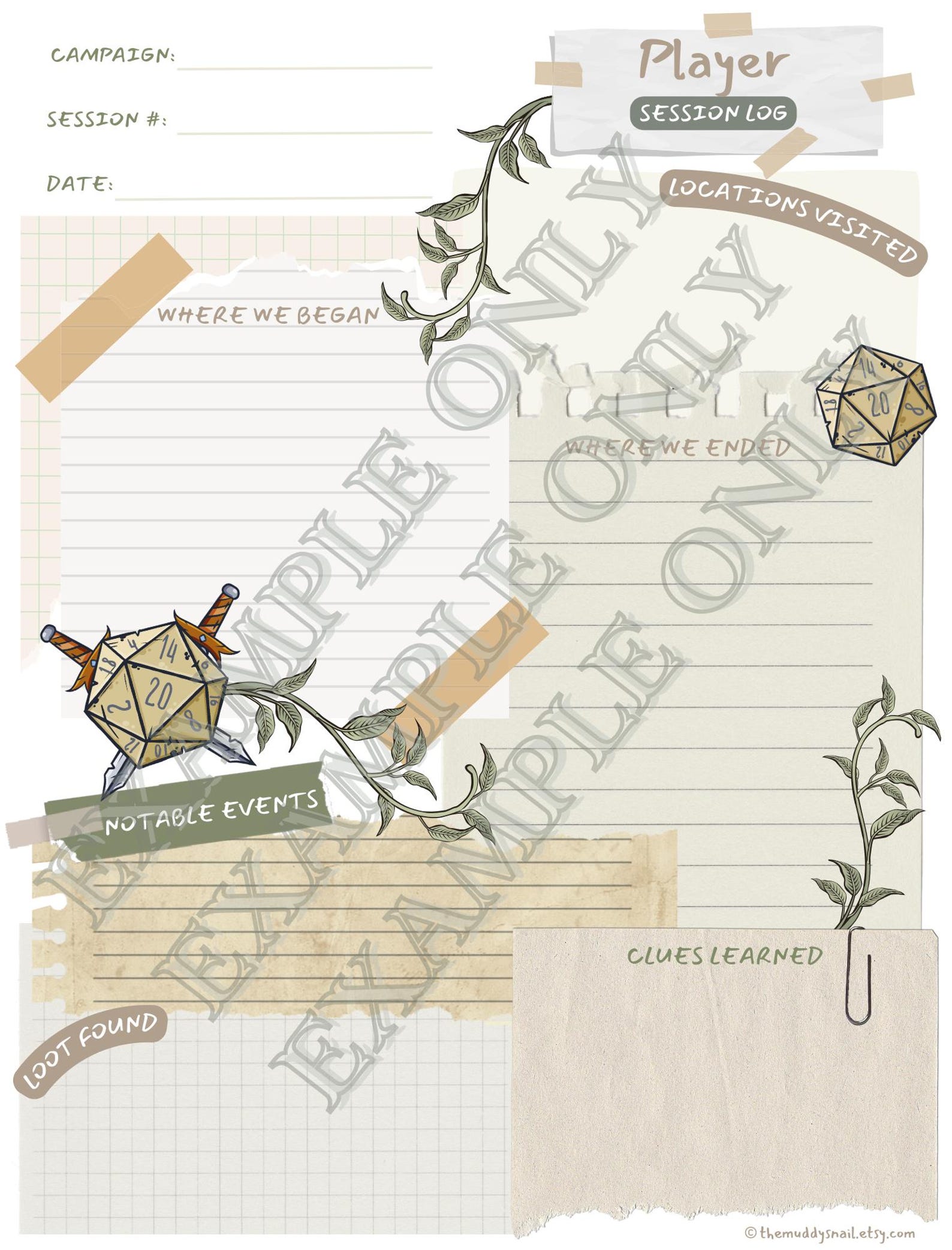 Dnd Player Session Log Template - Cottagecore Scrapbook Aesthetic ...
