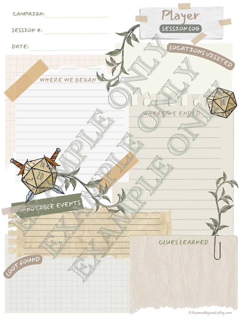 Dnd Player Session Log Template - Cottagecore Scrapbook Aesthetic ...