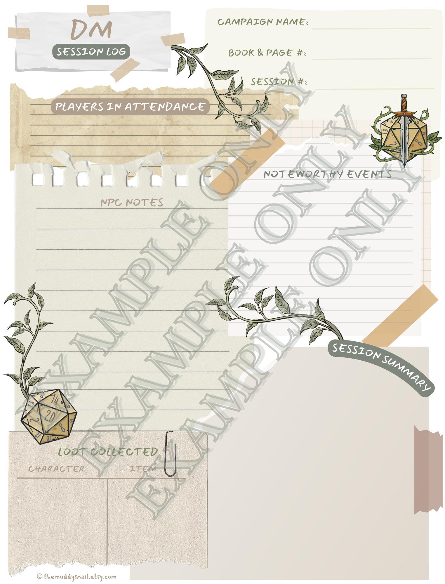 DM Session Log Template - Cottagecore Scrapbook Aesthetic - Printable ...