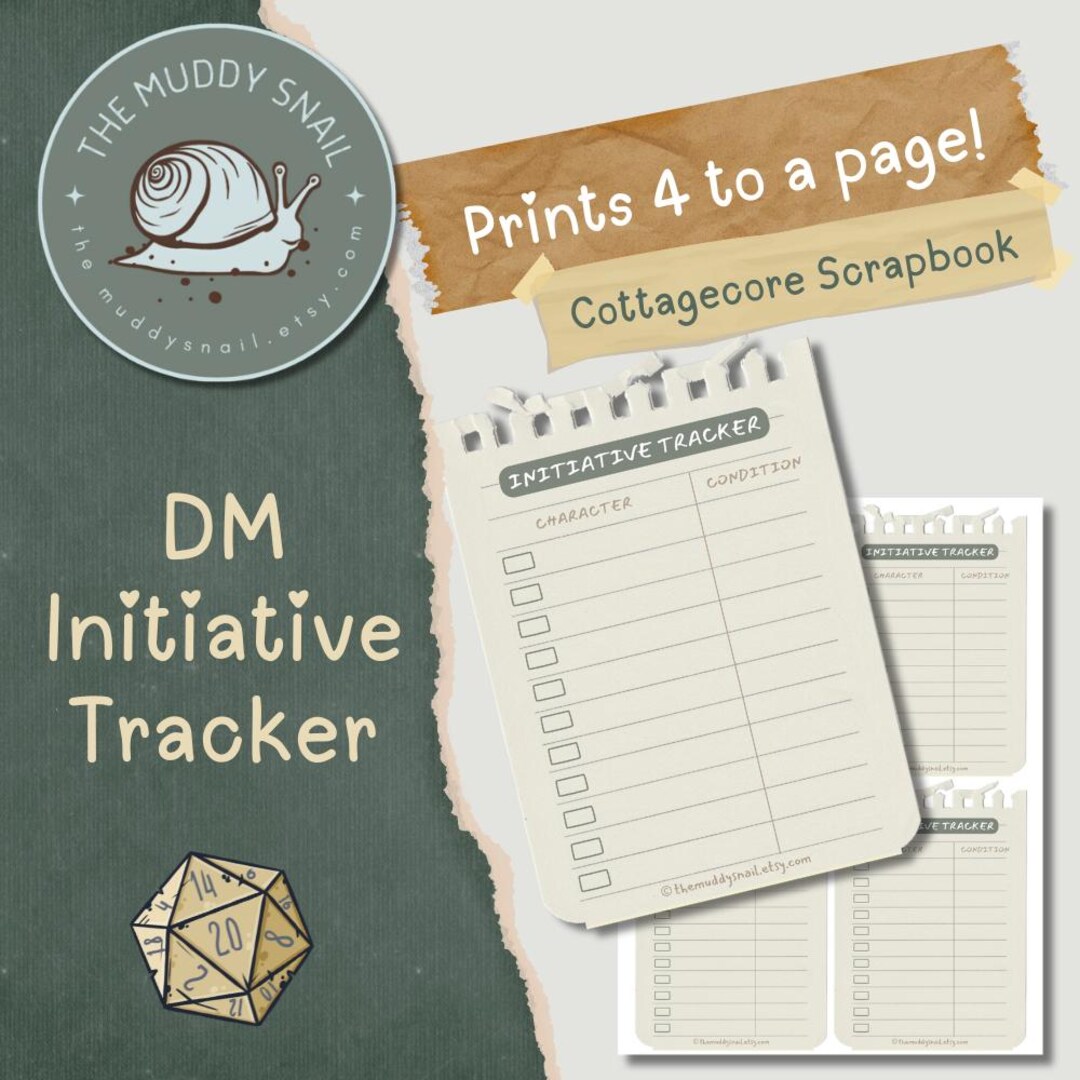 DM Initiative Tracker - Cottagecore Scrapbook Aesthetic - Printable ...