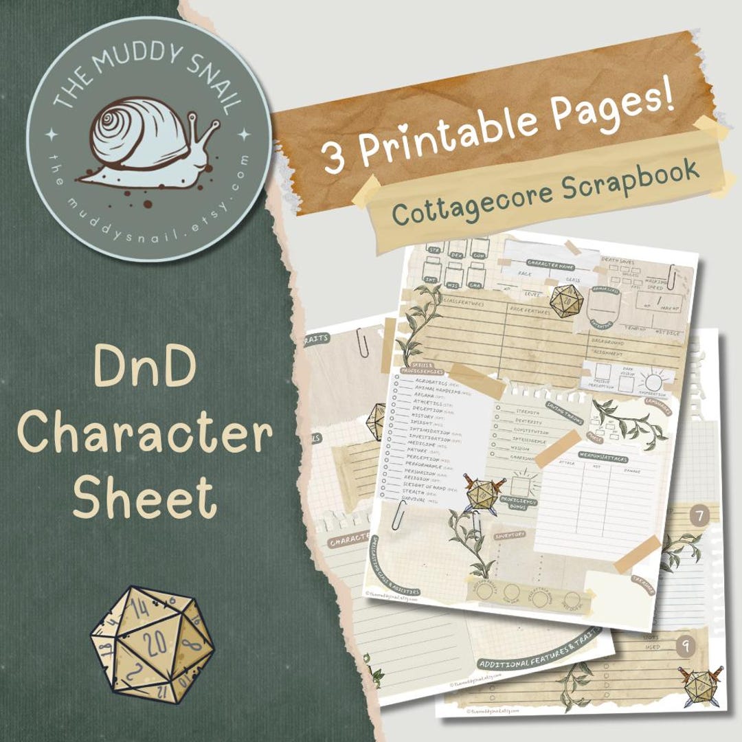 Dnd Character Sheet - Cottagecore Scrapbook Aesthetic - Printable - Dnd ...