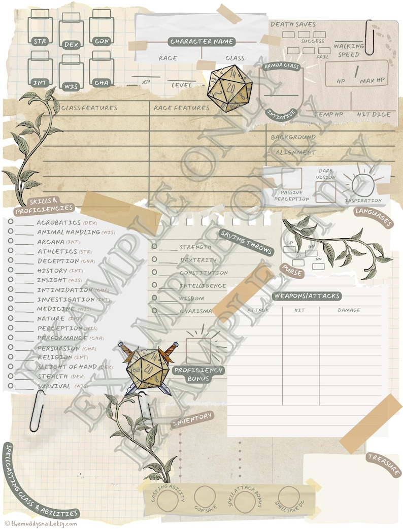 Dnd Character Sheet - Cottagecore Scrapbook Aesthetic - Printable - Dnd ...