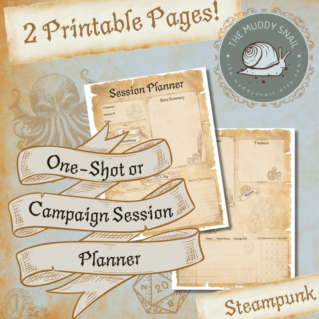 Dnd One Shot or Campaign Session Planner Template - Steampunk Aesthetic ...