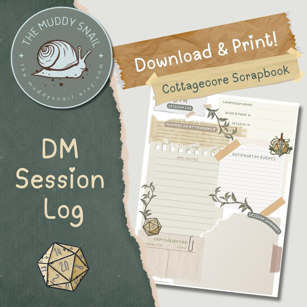 DM Session Log Template - Cottagecore Scrapbook Aesthetic - Printable ...