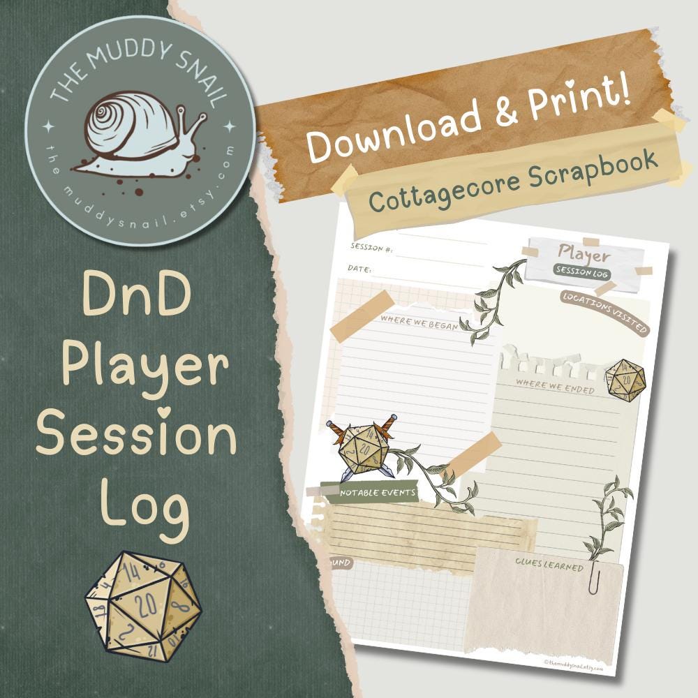 Dnd Player Session Log Template - Cottagecore Scrapbook Aesthetic ...