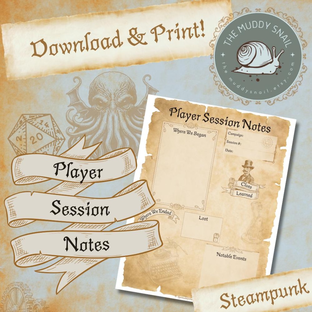 Dnd Player Session Log Template - Steampunk Aesthetic - Printable ...