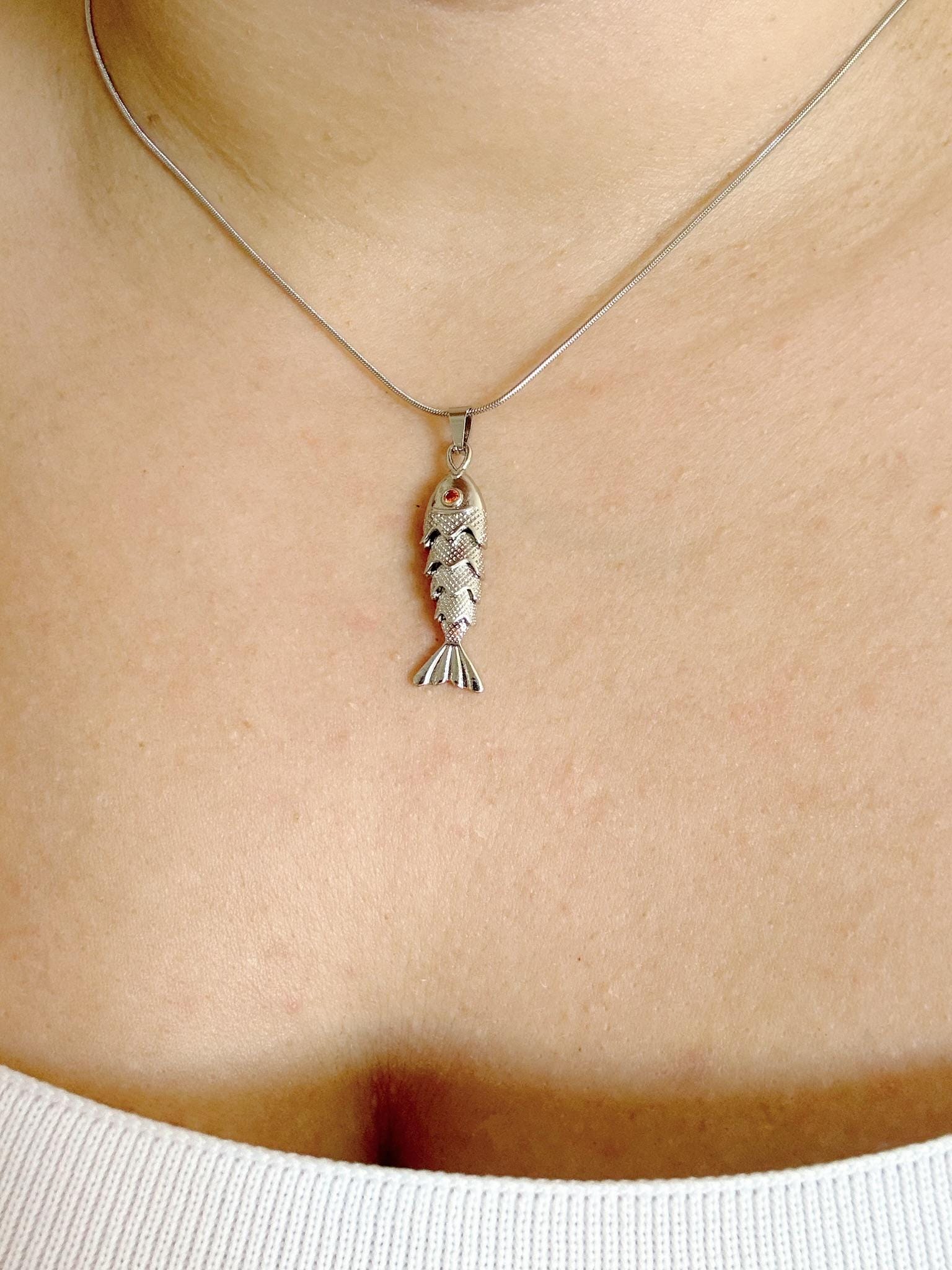 Movable 3D Fish Charm Necklace: Pave Pisces Pendant, Sea Lover Gift - Etsy