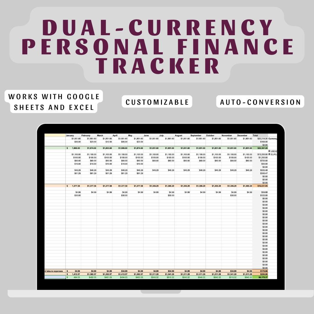 Dual-currency Personal Finance Tracker – Excel Budget Planner for Multi ...