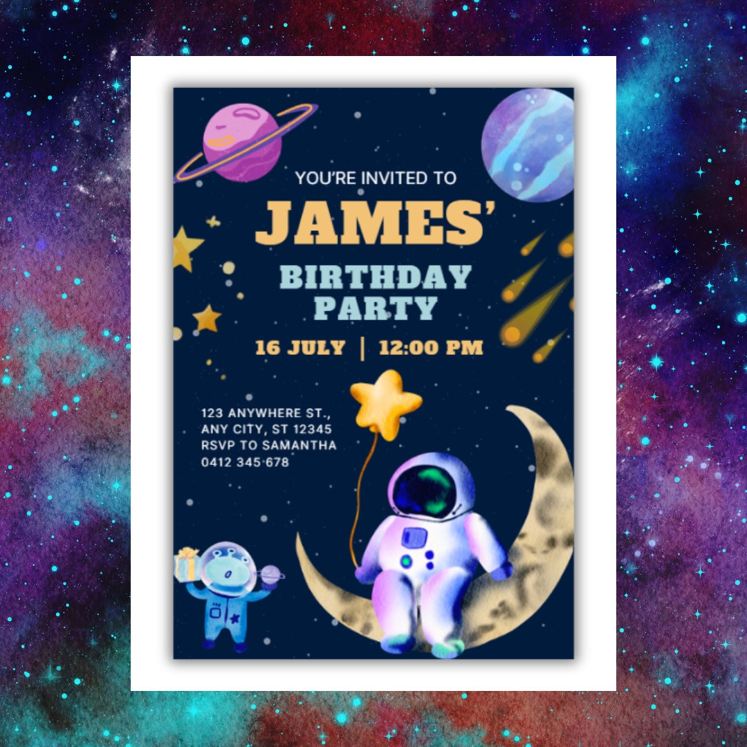 Space Themed Kids Birthday Invitation Editable in Canva Printable - Etsy