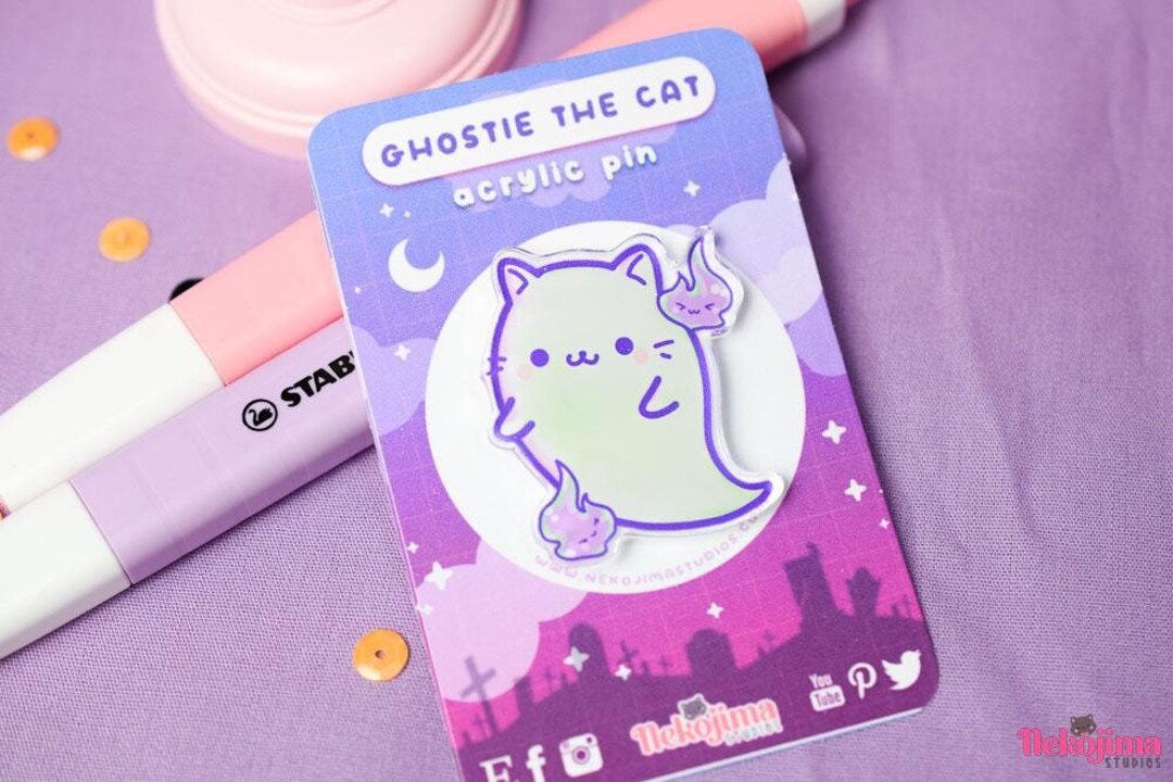 Kawaii Acrylic Pin Ghostie the Cat • Badge Cute Pins • Animal Pins • Bag Pins • Cat Pins - Etsy