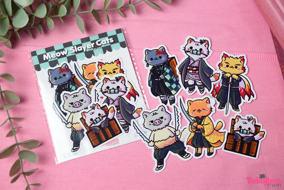 Kawaii Sticker Set Meow Slayer Cats • Cute Manga Stickers • Kawaii ...