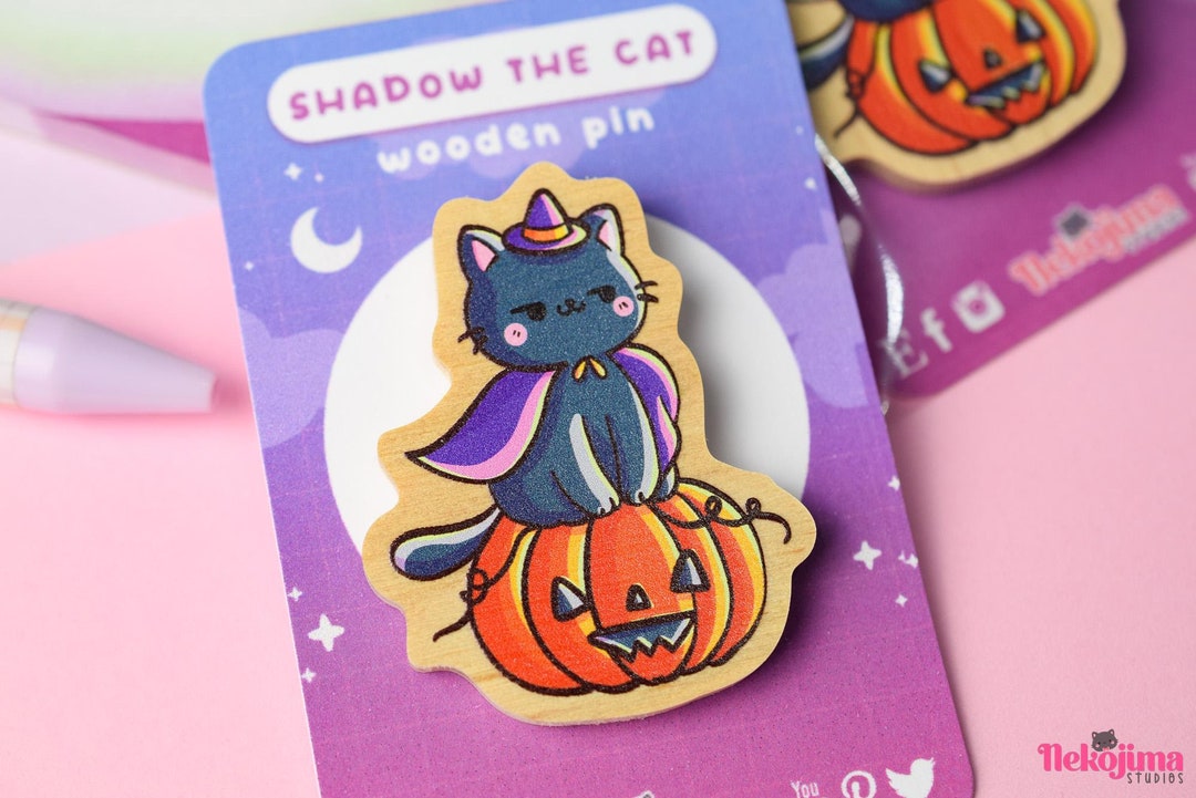 Kawaii Wooden Pin Shadow the Cat Cute Pins Badge Animal Pins Bag Pins ...