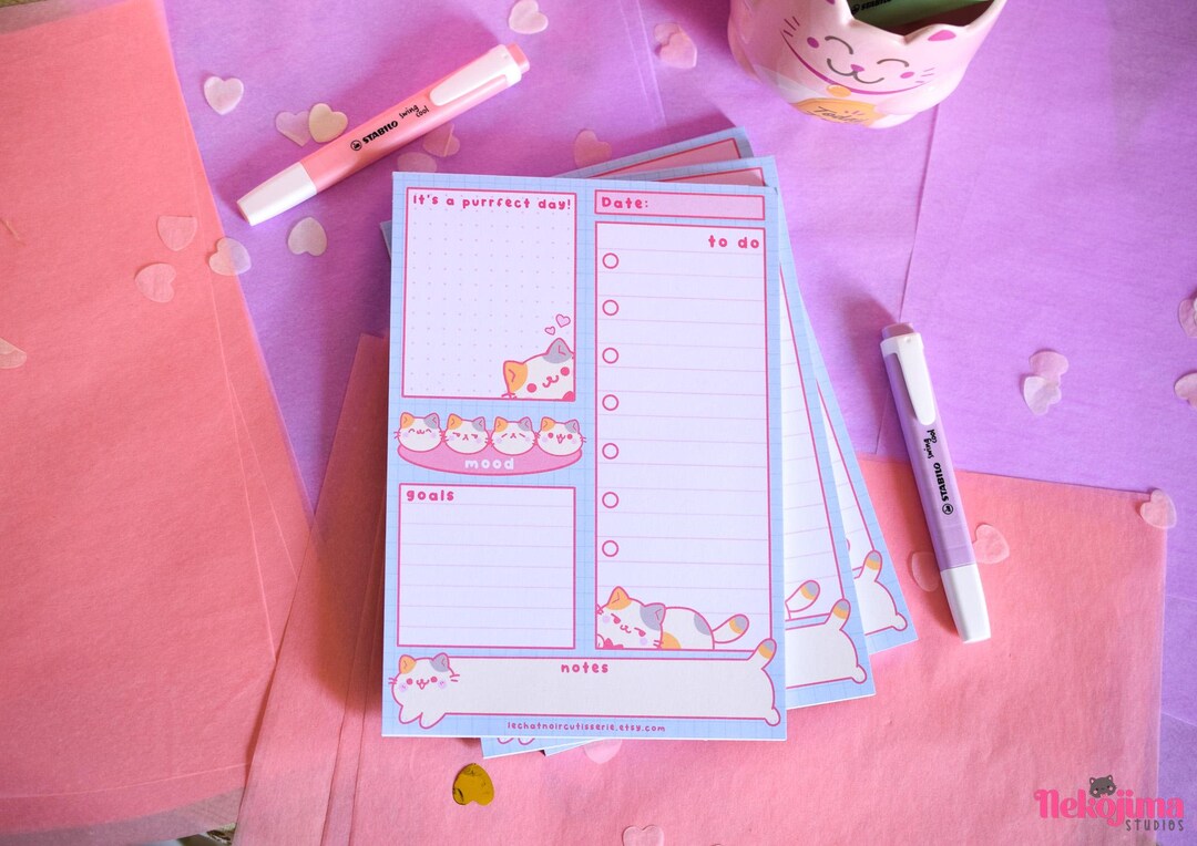 Kawaii A5 Daily Plan Bob the Cat • Tear off Memo • Notepad Padpaper ...