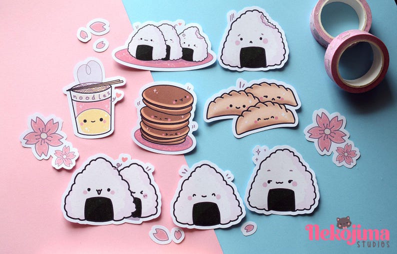 Kawaii Sticker Set Onigiri & Friends • Japan Food Stickers • Kawaii ...