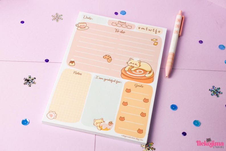 Kawaii A5 Daily Plan Pasty the Cat • Tear off Memo • Notepad Padpaper ...