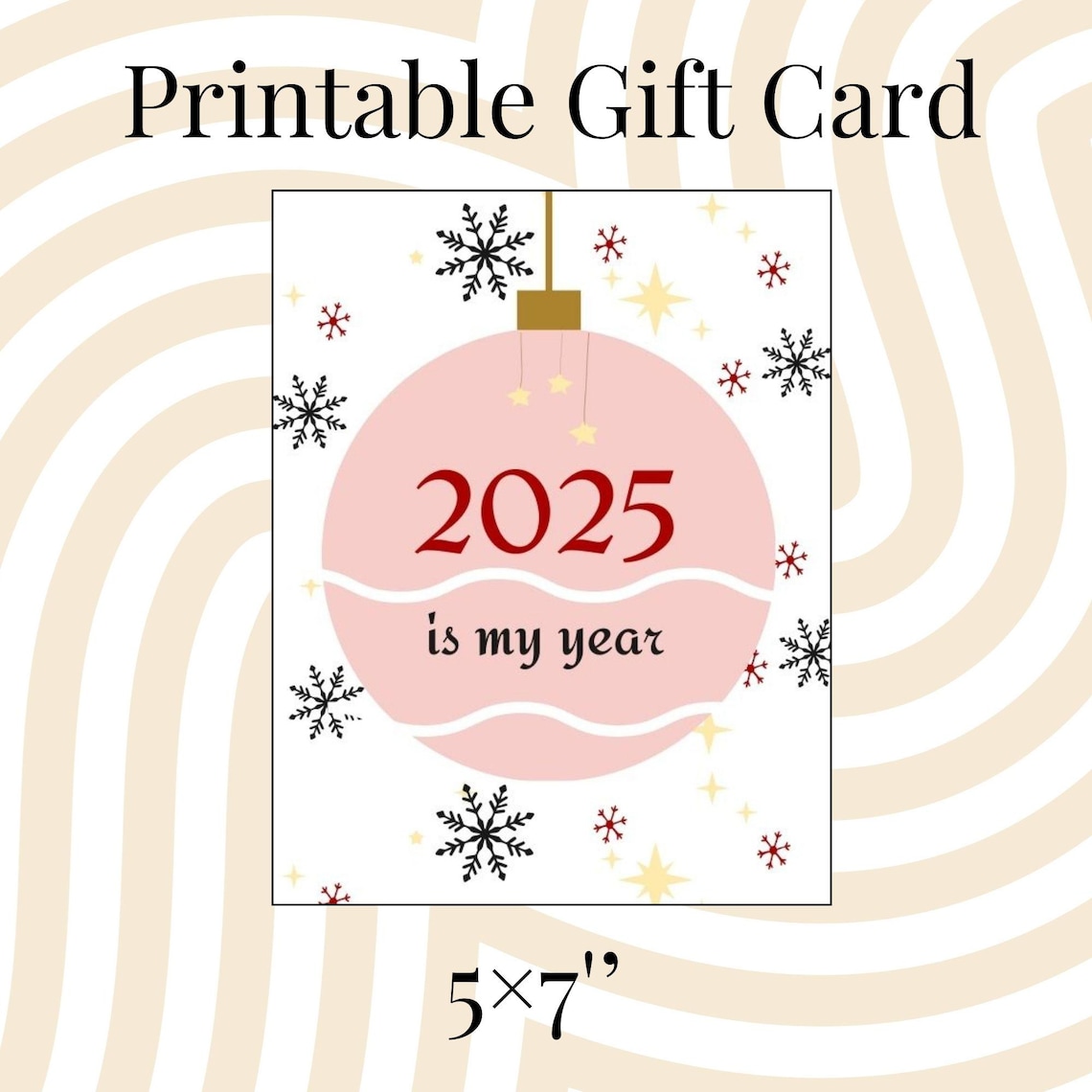 Printable New Year Card 2025 Card New Year Card Instant Download 5x7 ...