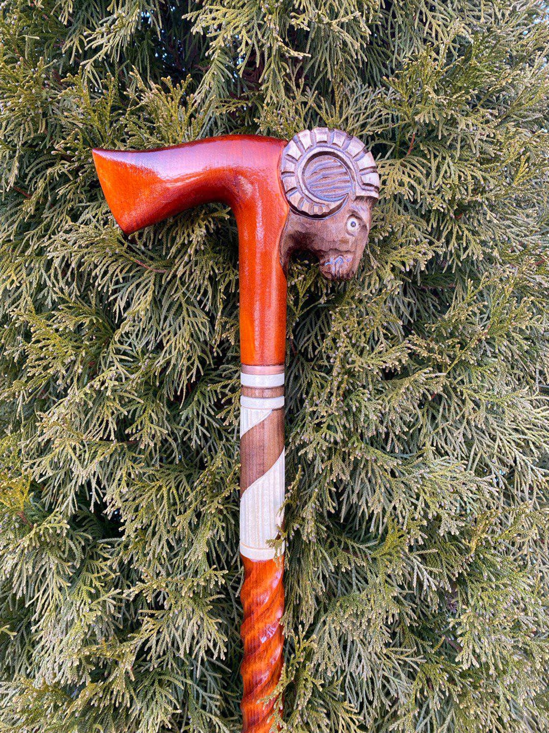 Ram Head Handmade Wooden Canes Cane Stick Hand Support Handle Walking ...