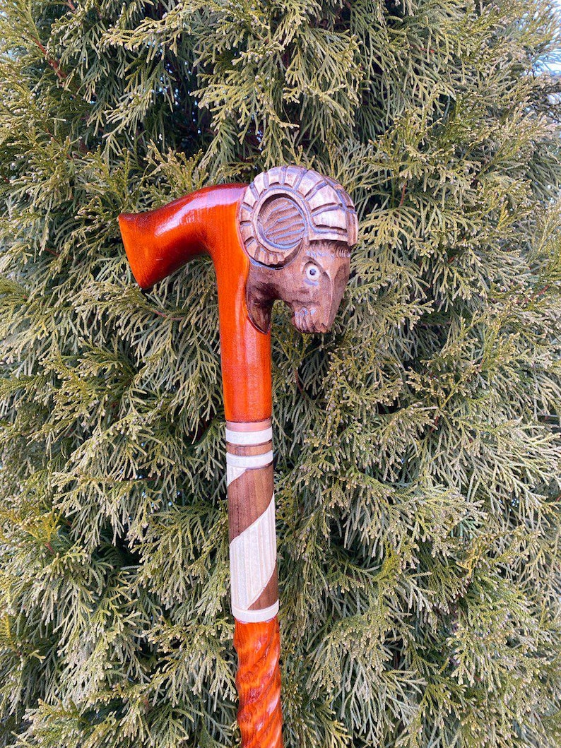Ram Head Handmade Wooden Canes Cane Stick Hand Support Handle Walking ...