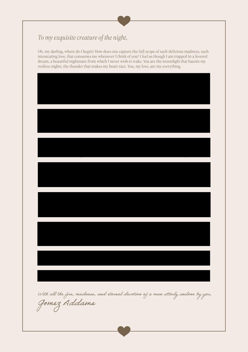 Gomez Addams Love Letter, Comfort Character Letter, Addams Family, Love ...