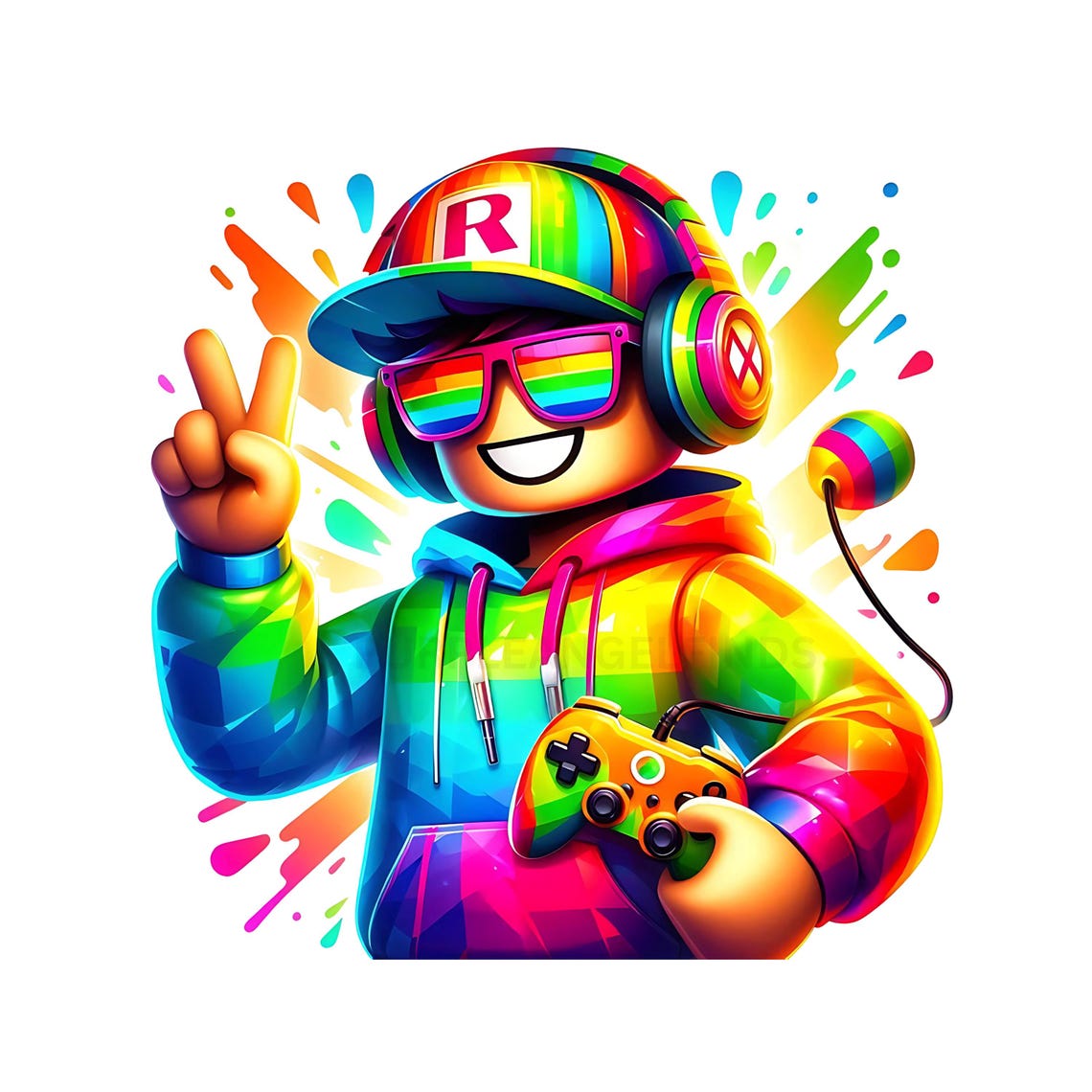 Roblox Png, Stylish Block Figure Art in Retro Neon Colors, 3D Digital ...