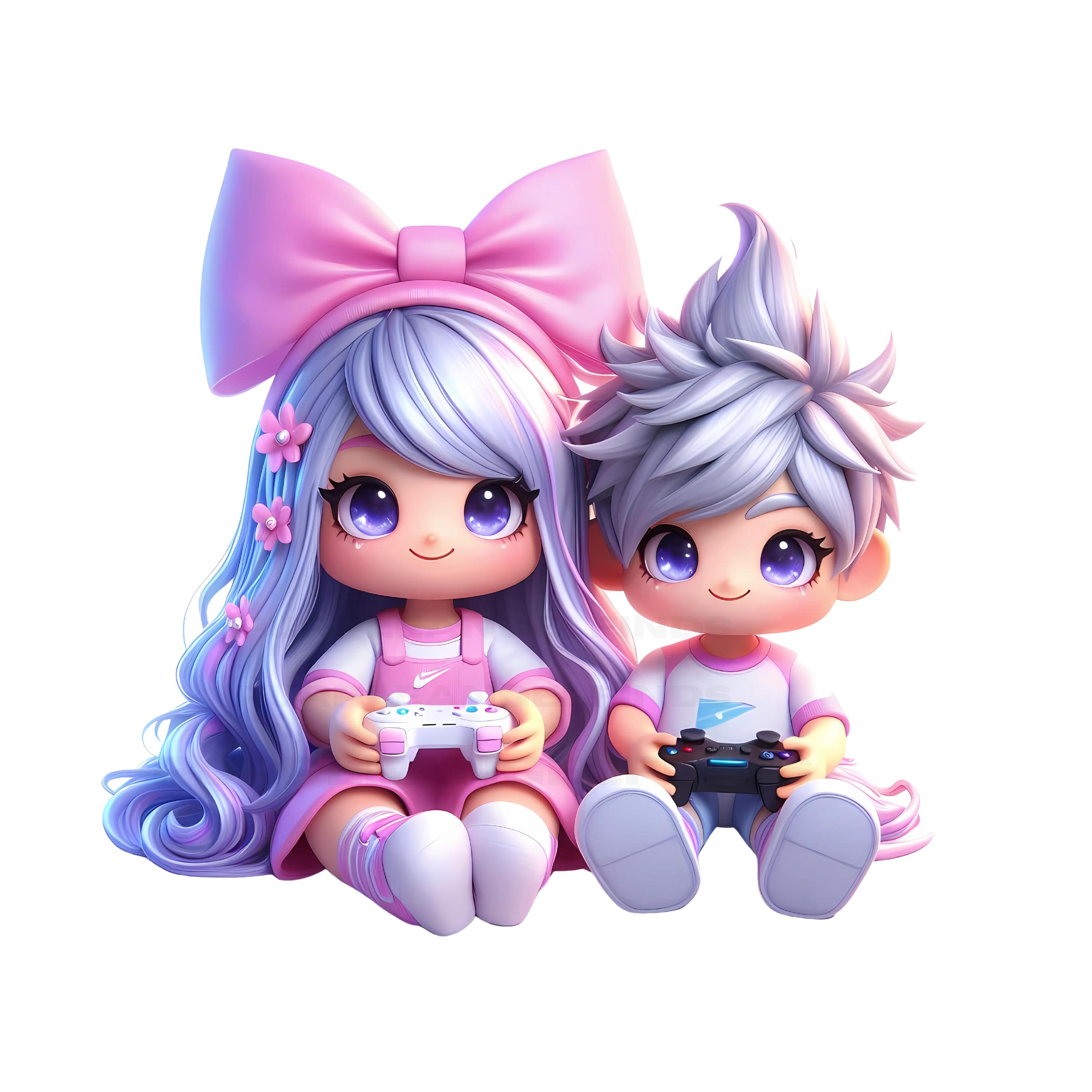 Whimsical Chibi Girl and Boy Png, Game Controller, Cute Stickers, Chibi ...
