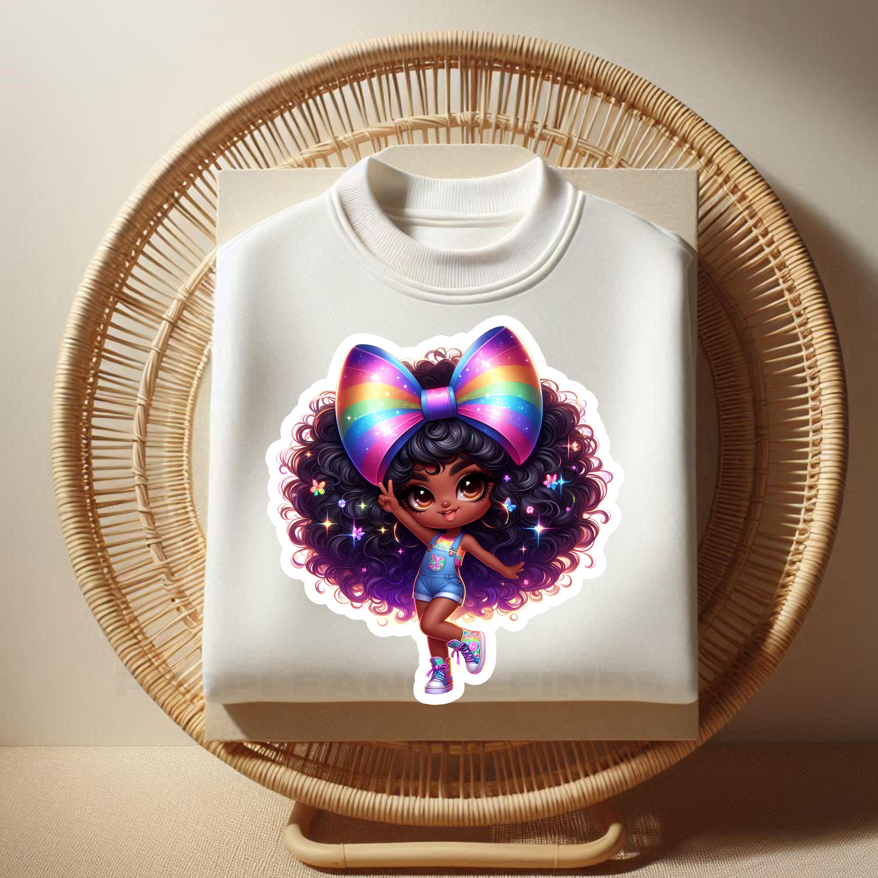 Kawaii Chibi Afro Girl Digital Download, Rainbow Sticker PNG, Cute ...