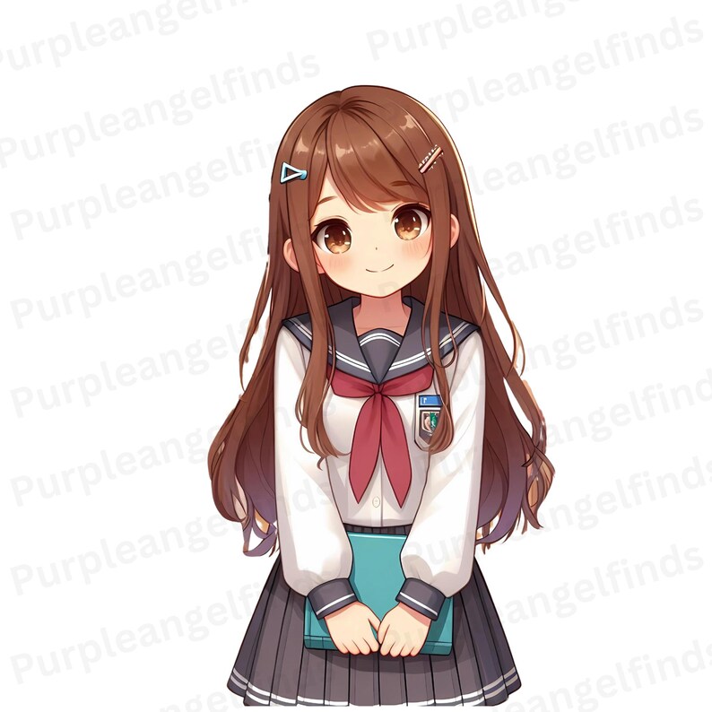 Cute Anime School Girl PNG, Kawaii Art Print for Home Decor, Aesthetic ...