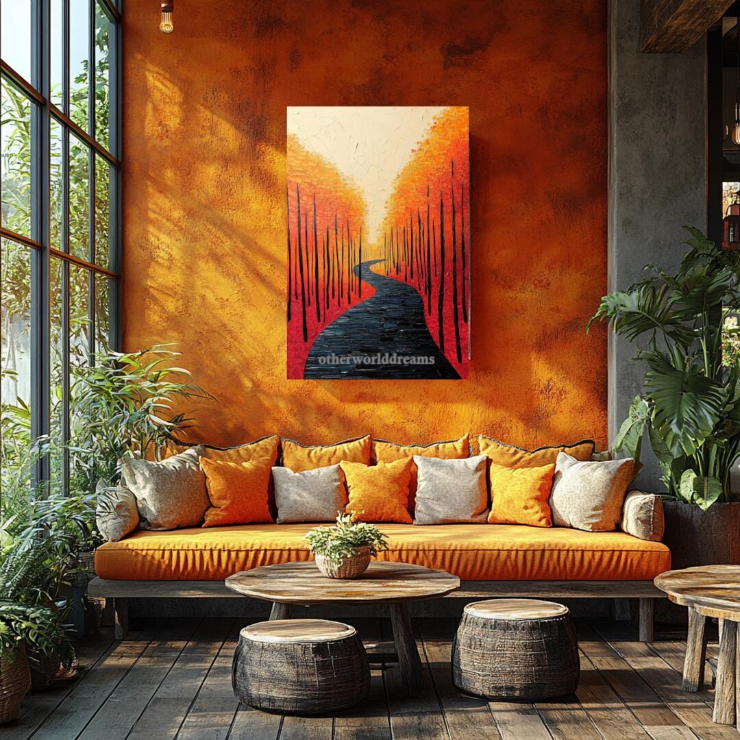 Golden Autumn Forest Path Canvas Print Fall Scenic Landscape Wall Art ...