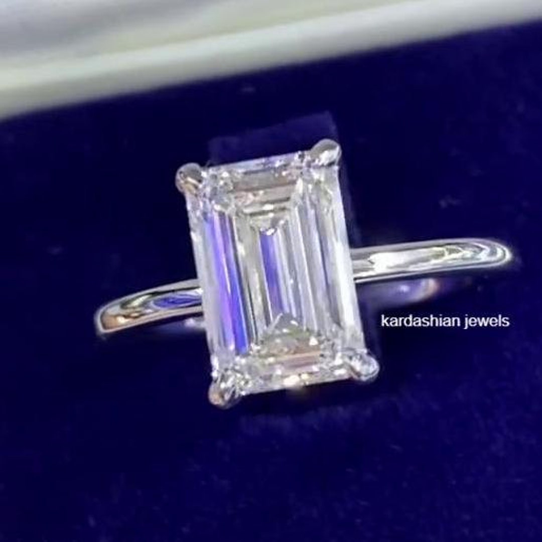 4.00 CT Emerald Cut Engagement Ring Moissanite Wedding Ring 18K White ...