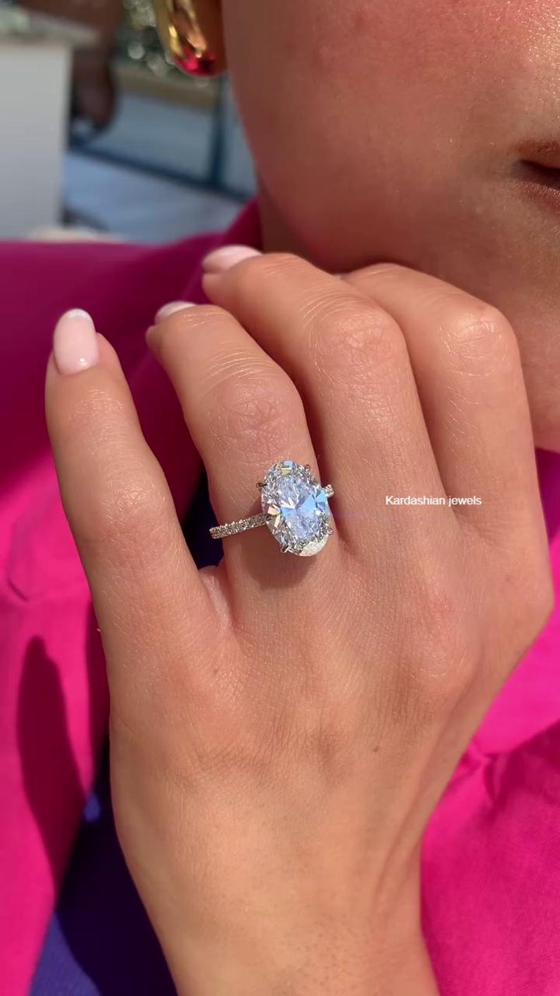 Stunning 4.00 CT Oval Cut Moissanite Stone Ring, Hidden Halo Engagement ...