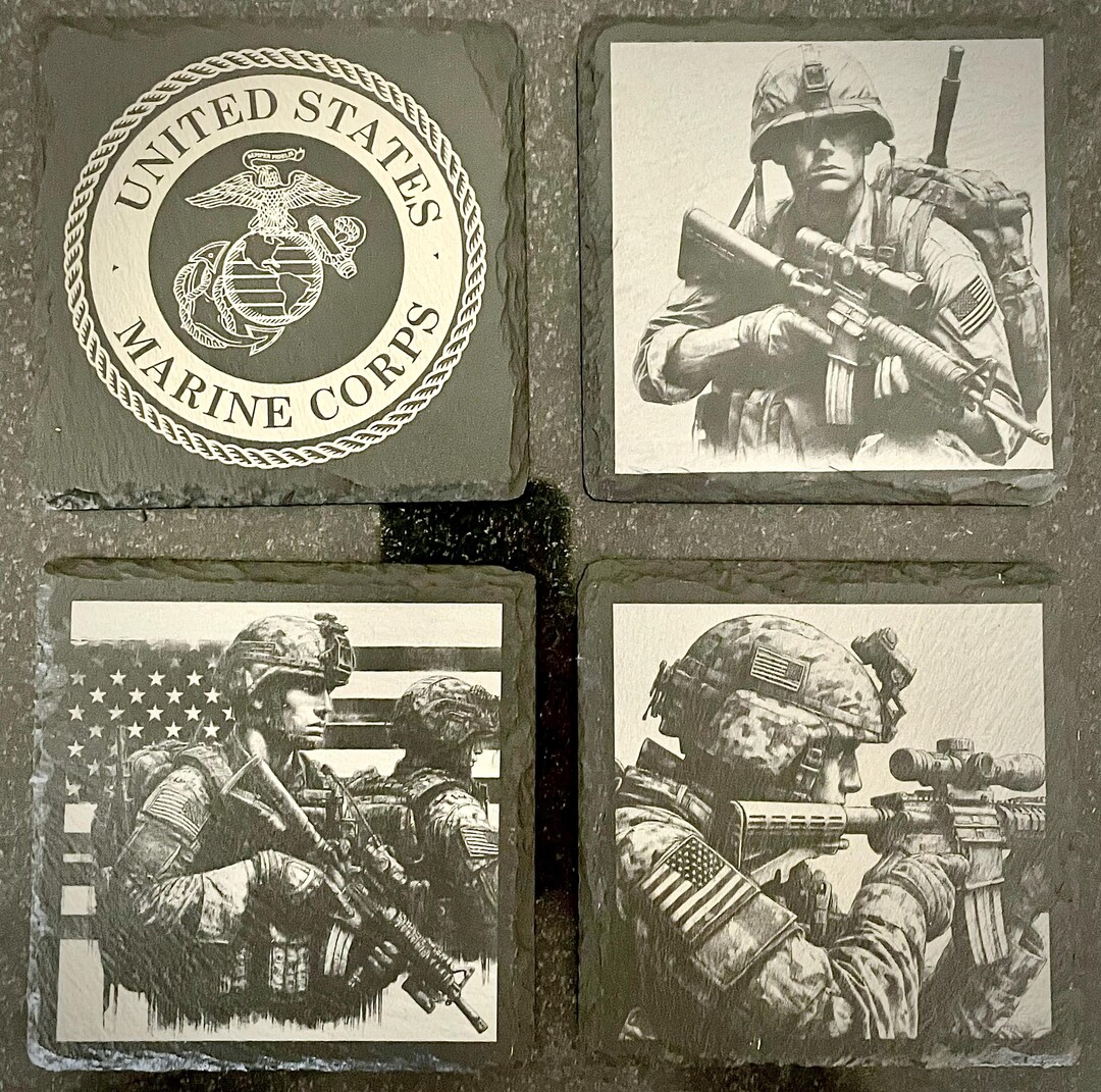 U.S. Marine Corps Slate Coaster Set. (set of 4) - Etsy