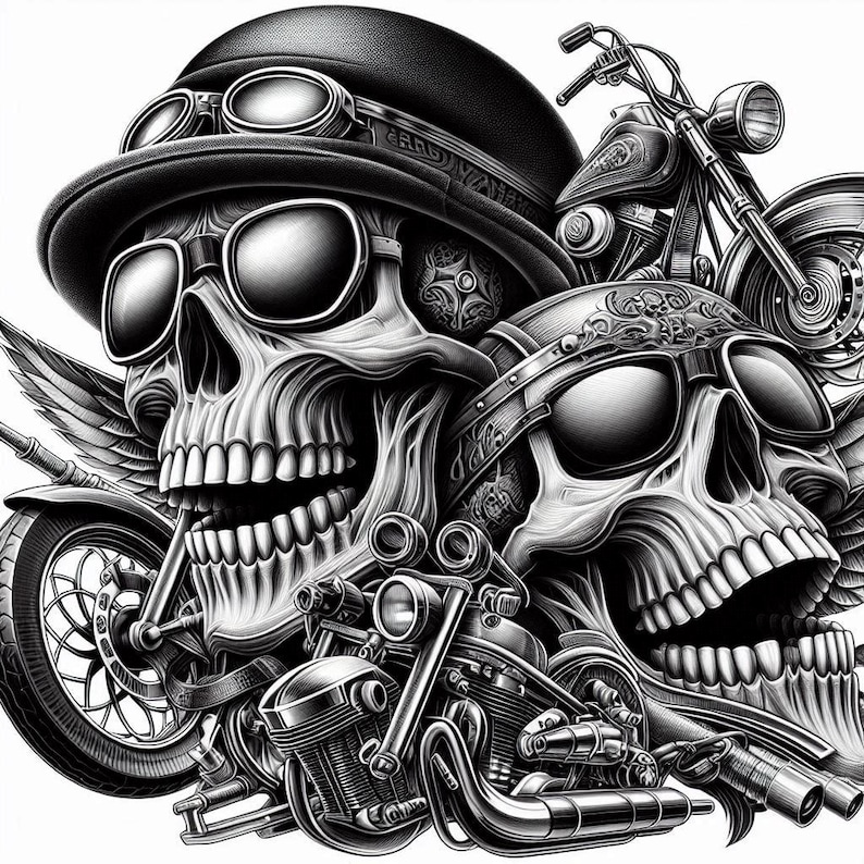 Digital Biker Skull Images, Digital Download - Etsy