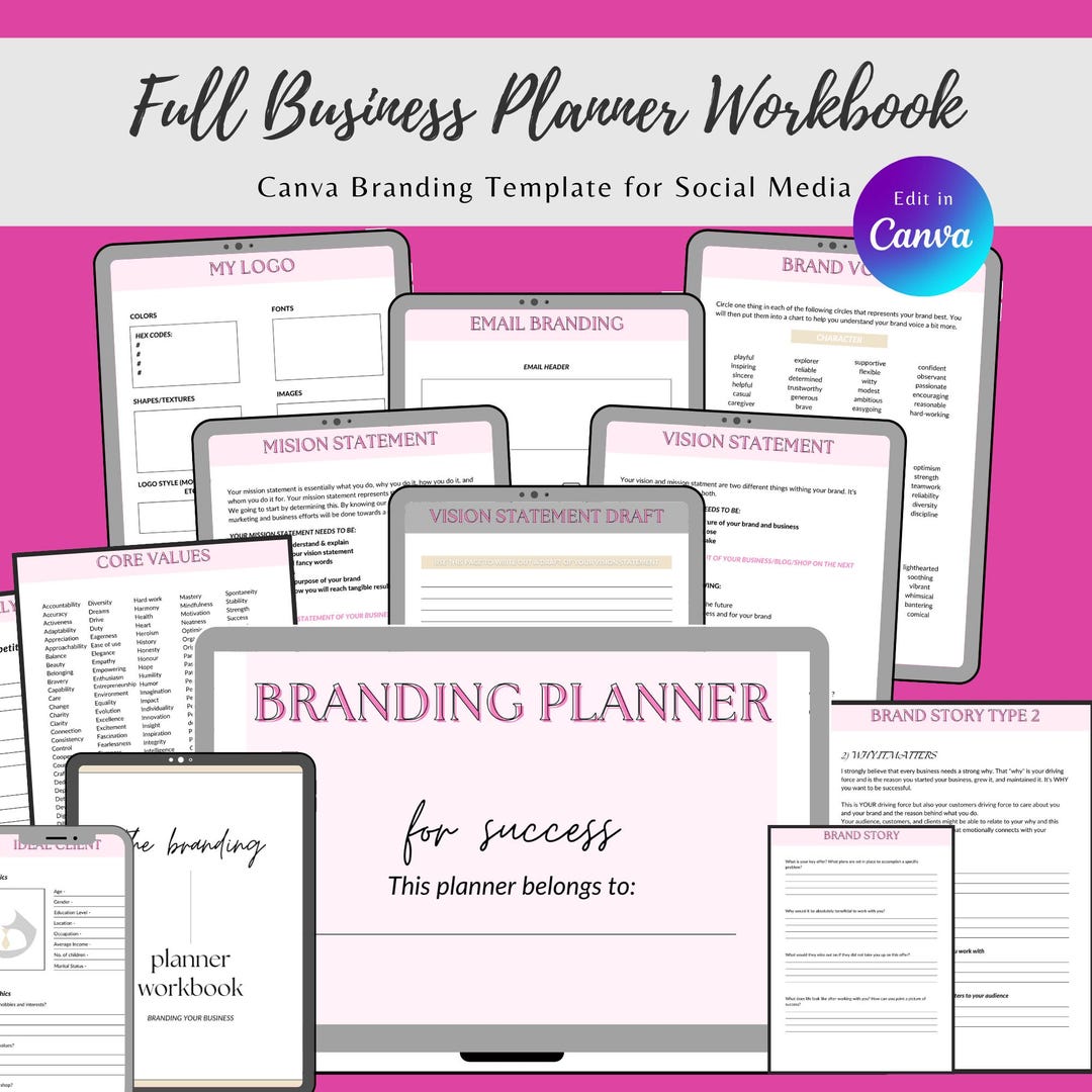 Business Planner Workbook- Canva Branding Template for Social Media - Etsy