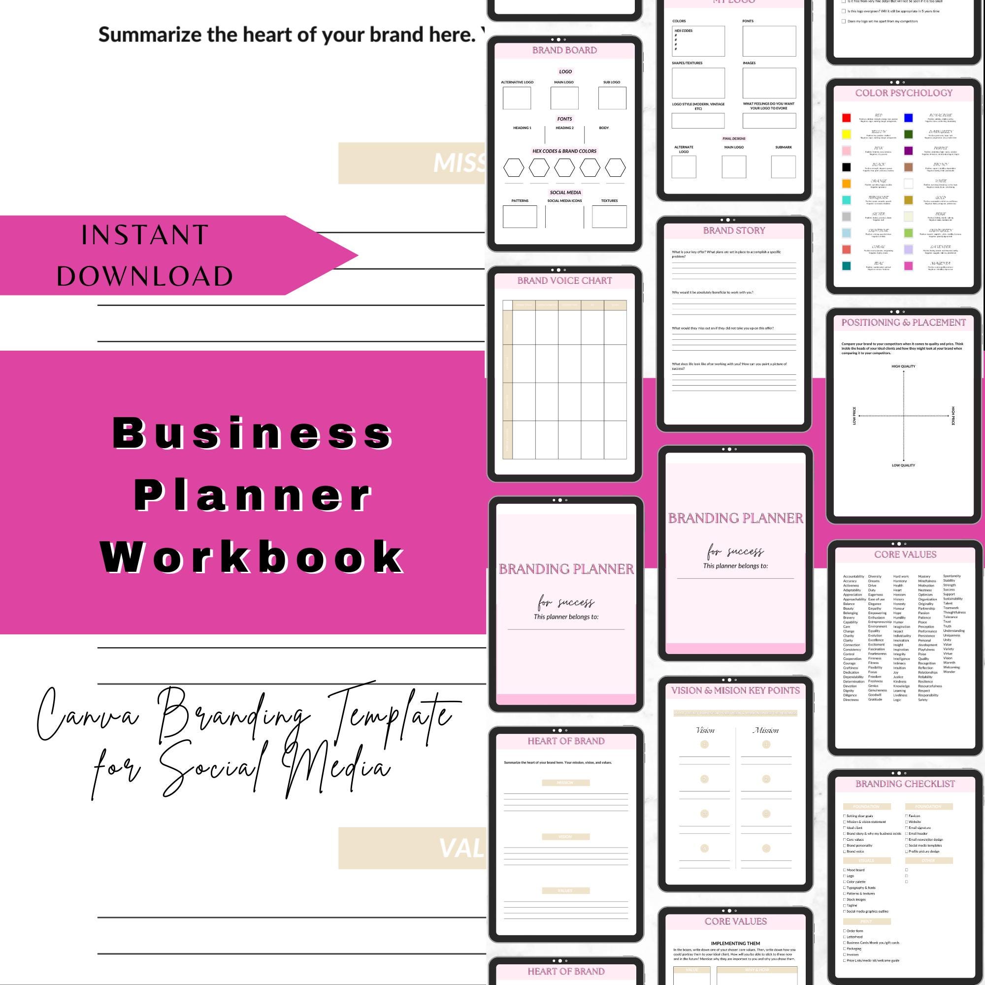 Business Planner Workbook- Canva Branding Template for Social Media - Etsy