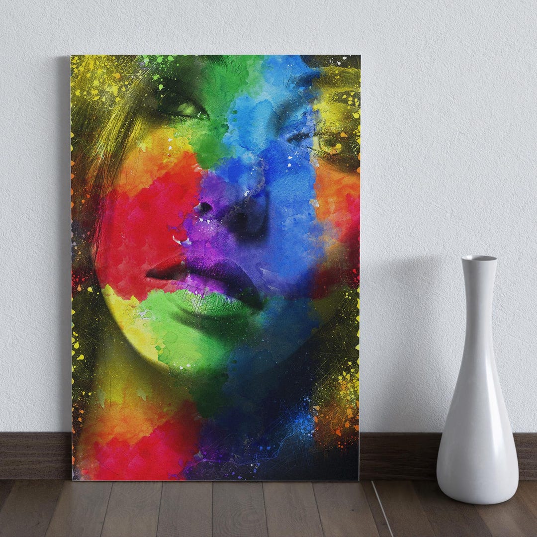 Custom Color Splash Face Portrait Canvas Unique Artistic Wall Art From ...