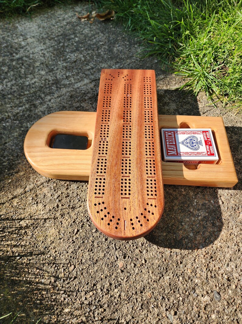 Mohagany & Red Oak Swivel Cribbage Board With Storage Compartments, 3 ...