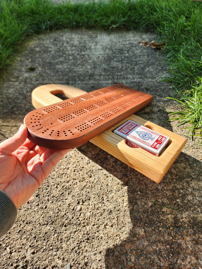 Mohagany & Red Oak Swivel Cribbage Board With Storage Compartments, 3 ...