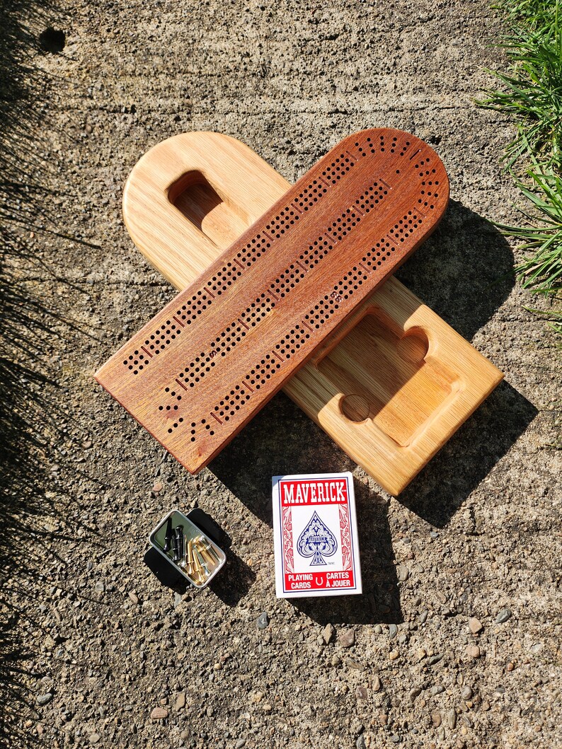 Mohagany & Red Oak Swivel Cribbage Board With Storage Compartments, 3 ...