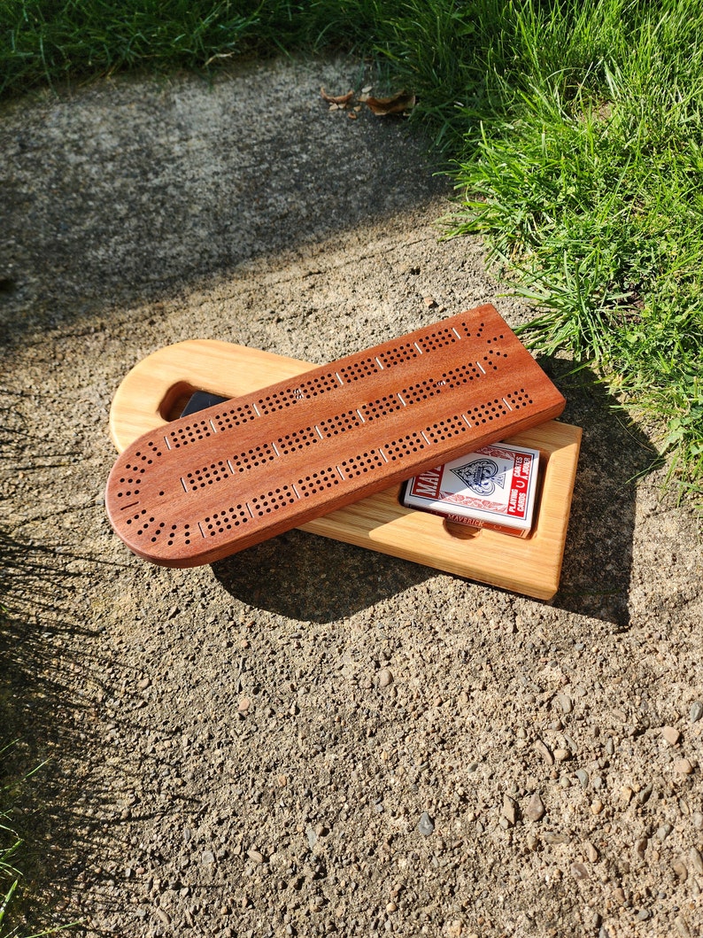 Mohagany & Red Oak Swivel Cribbage Board With Storage Compartments, 3 ...