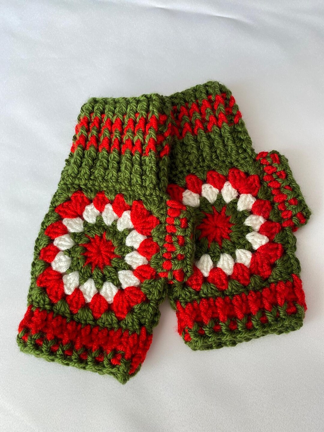 Granny Square Fingerless Gloves, Patchwork Hand Warmers, Gift for ...