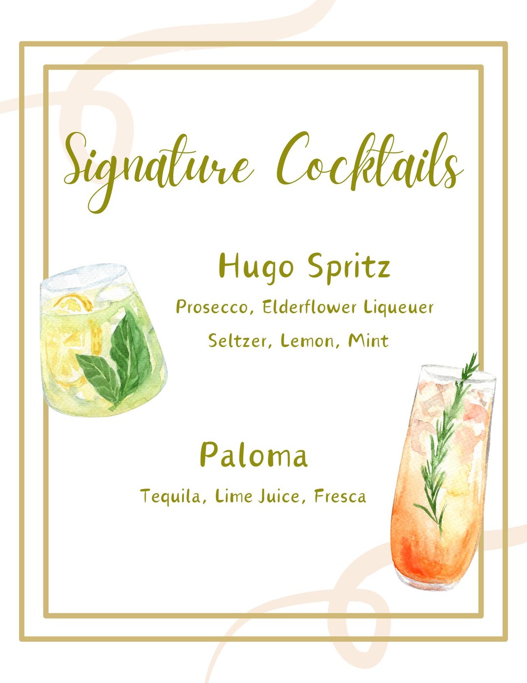 Signature Cocktail Flyer - Hugo Spritz and Paloma - Etsy
