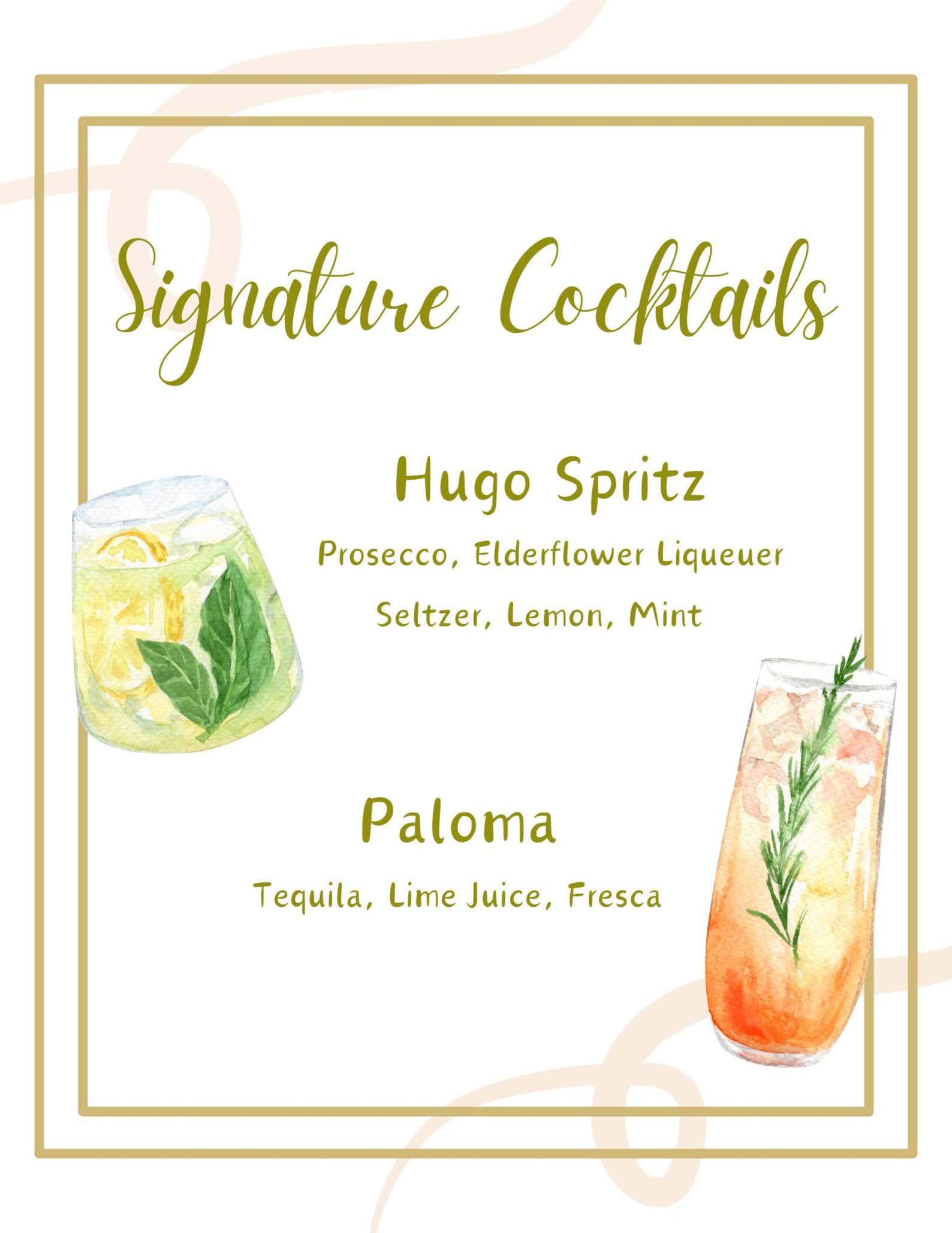 Signature Cocktail Flyer - Hugo Spritz and Paloma - Etsy